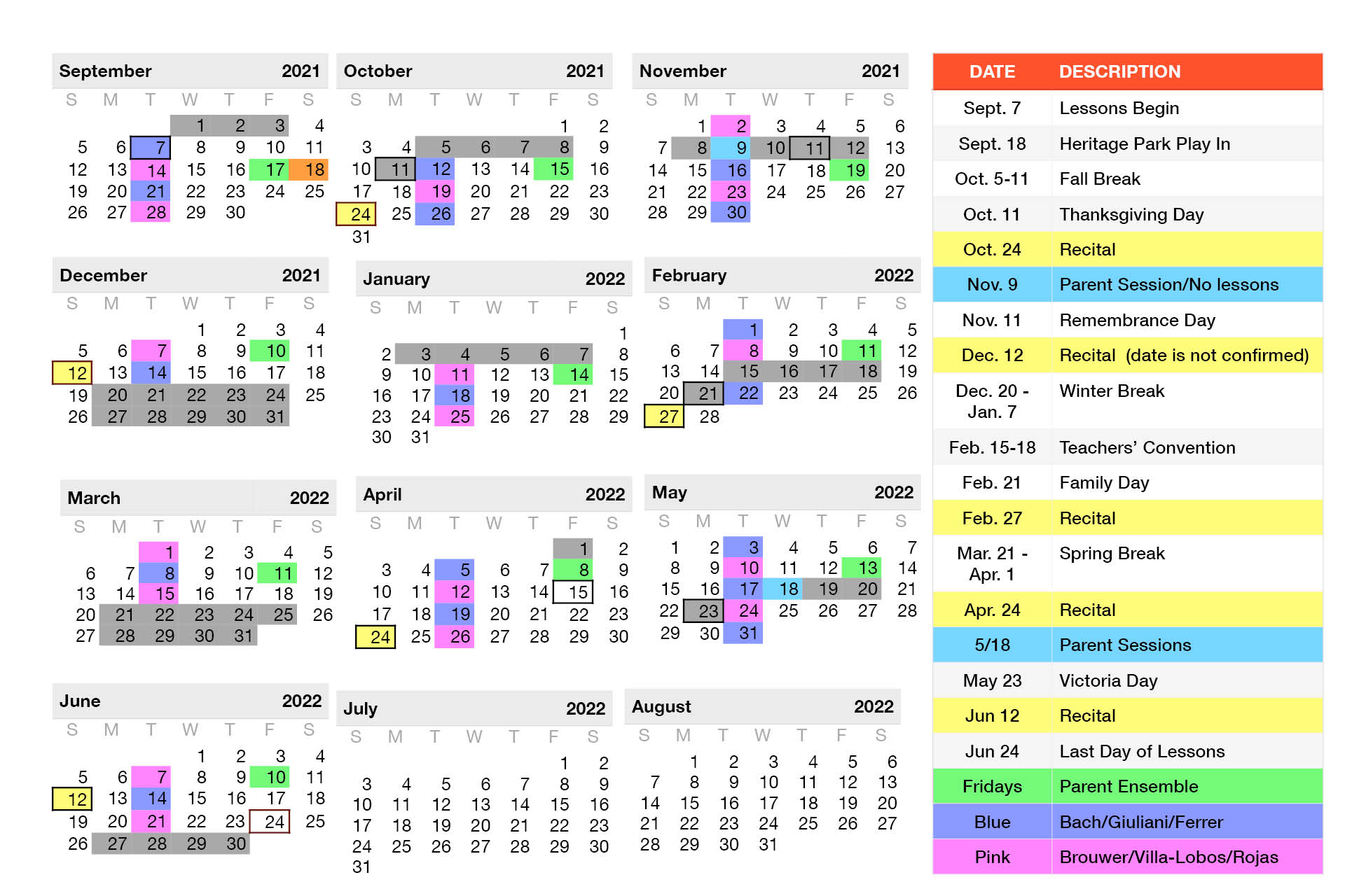 Winter – Spring Calendar 2022 - Suzuki Early Childhood Guitar Education